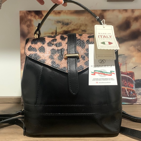 Divina Firenze | Bags | Divina Firenze Animal Print Flap Leather Backpack Purse | Poshmark